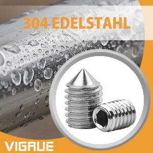 VIGRUE 260 Stück Madenschraube Kegelspitze Hex Madenschrauben Sortiment M3 M4 M5 M6 M8 Edelstahl ...