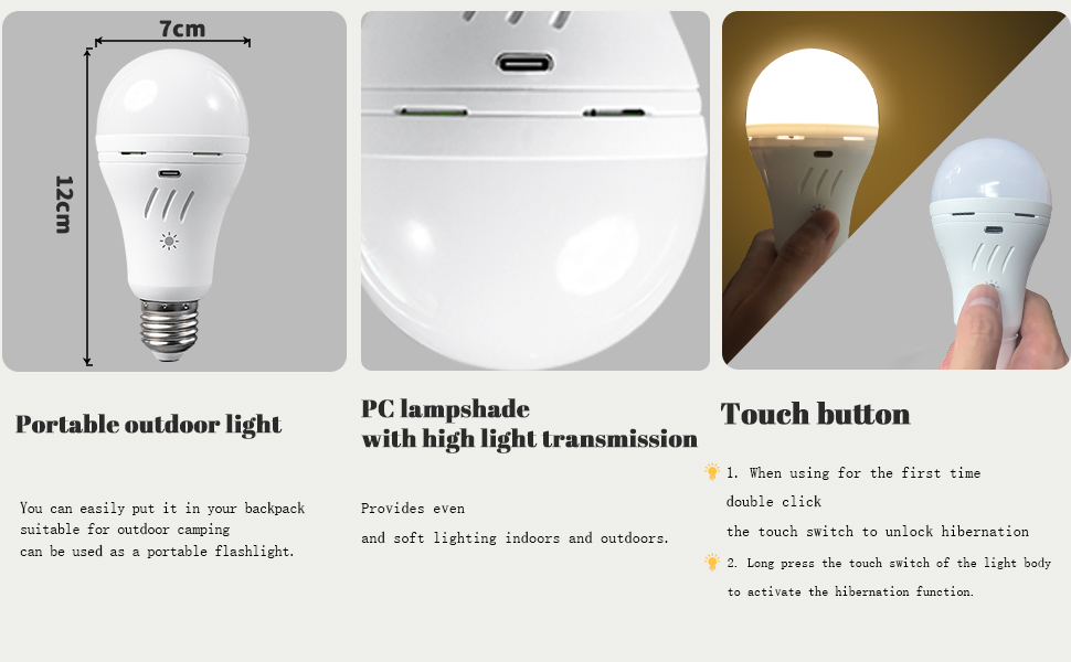 USB Rechargeable Light Bulb, 2600mAh Battery Light Bulb, 7W LED Bulb ...