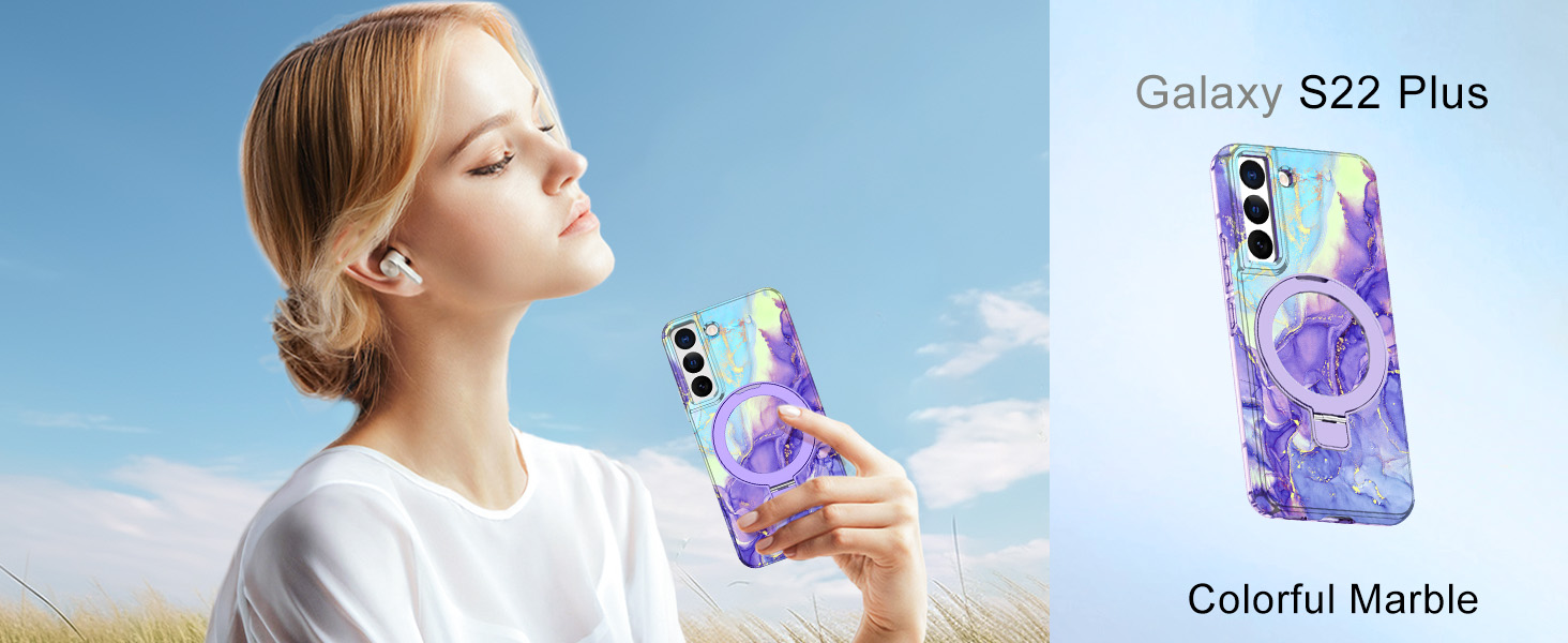 Amazon.com: Shecaset for Samsung Galaxy S22 Plus Case with Magnetic Invisible Ring Stand ...