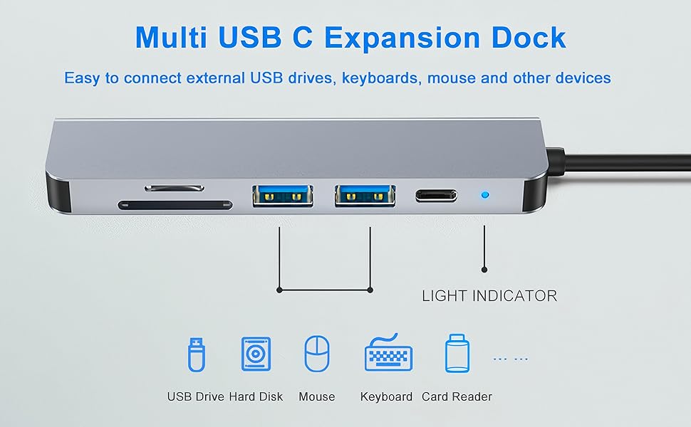 Amazon.com: PONICOR USB C HUB, 6 in 1 USB C Multiport Adapter with HDMI ...