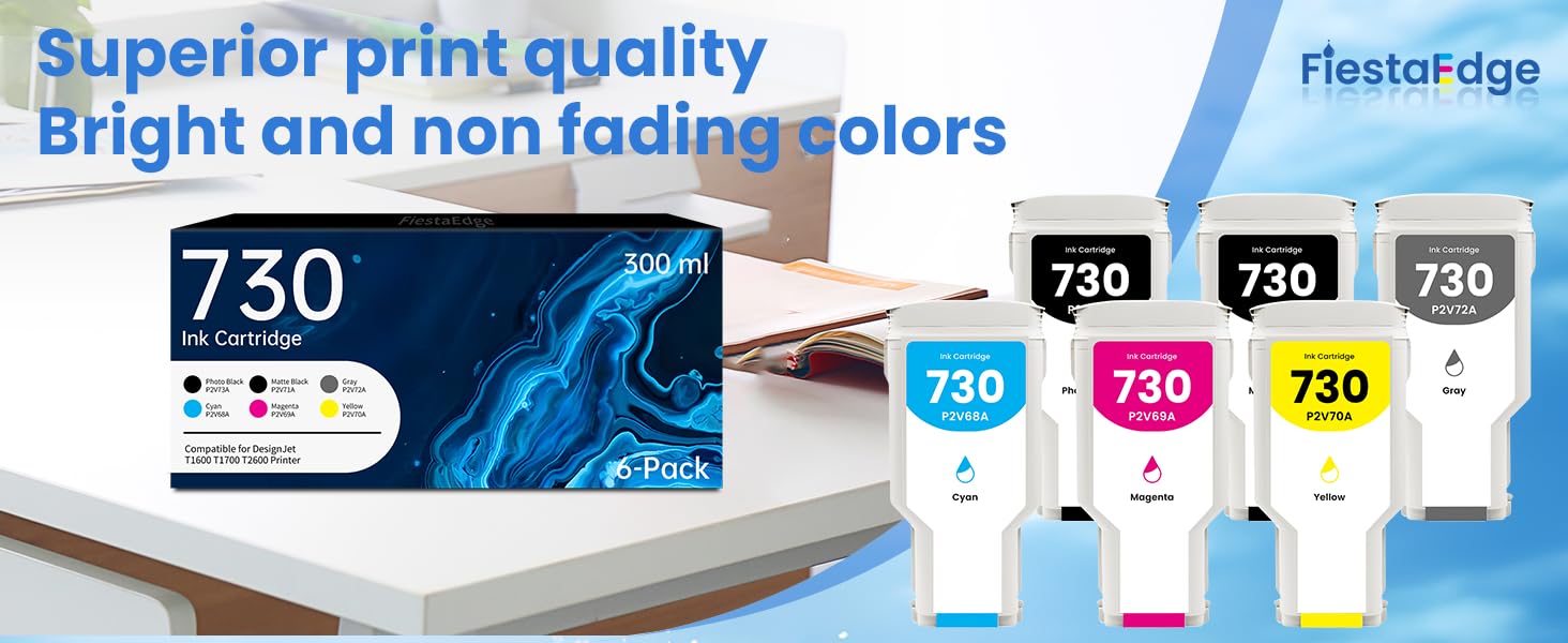 Amazon.com: 730 Ink Cartridges 6 Pack 300-ml Ink P2V73A P2V71A P2V72A P2V68A P2V70A P2V69A ...