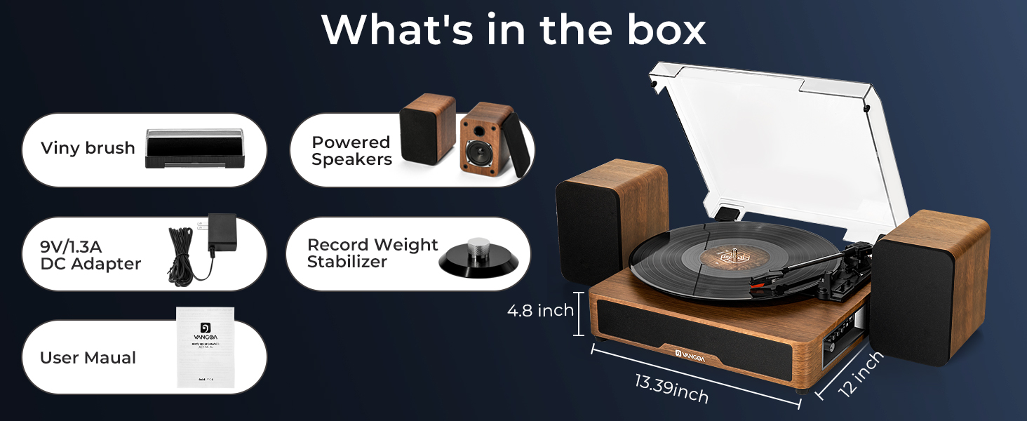 Amazon.com: Vangoa Record Player Turntable, Vinyl Record Player ...