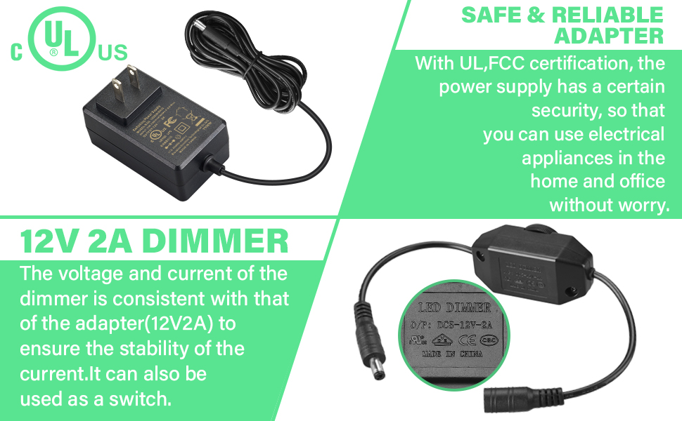 Amazon.com: 12V 2A Power Supply Adapter [UL Listed] with LED Dimmer Switch,24W AC 100-240V to DC ...
