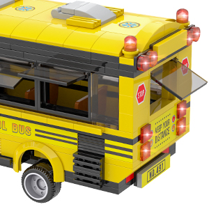 School Bus Building Blocks Set, City School Day Bus Construction Playset with School Bus ...