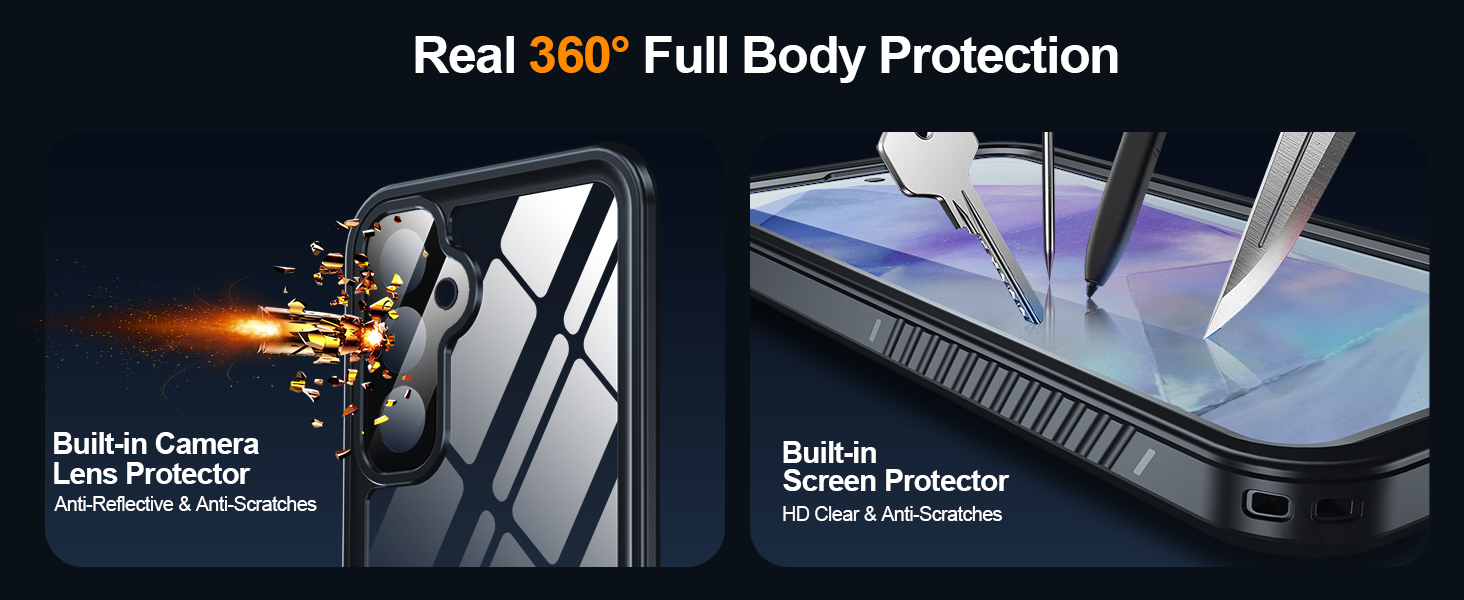 ANTSHARE for Samsung Galaxy A55 5G Case, IP68 Waterproof A55 5G Phone Case with Built-in Screen ...