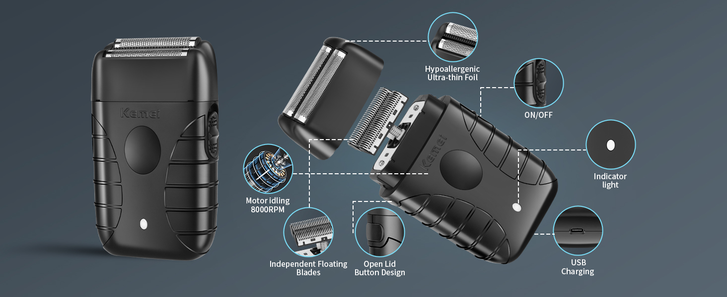 Amazon.com: KEMEI Professional Electric Foil Shaver for Men, Beard Trimmer & Men's Grooming Tool ...