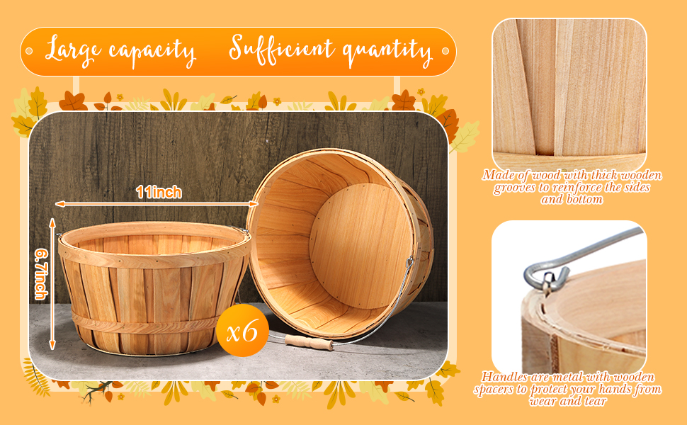 Amazon.com: 6 Pack 11 x 6.7'' Large Round Wooden Baskets with Handles, Handmade Wood Basket ...