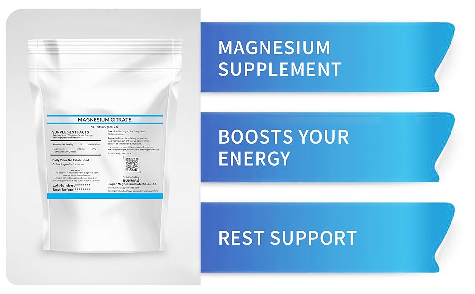 Amazon.com: RUNMAG Food Grade Magnesium Citrate Powder, Vegan unflavored Magnesium Citrate ...