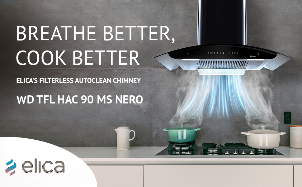 Elica 90 cm 1425 m3/hr Filterless Autoclean Kitchen Chimney with Free Installation Kit (WD TFL ...