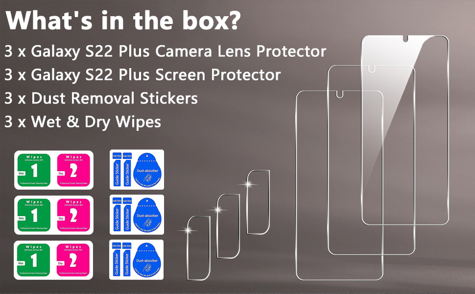 Amazon.com: [3+3 Pack] Galaxy S22 Plus Screen Protector + Camera Lens Protector, 9H Tempered ...
