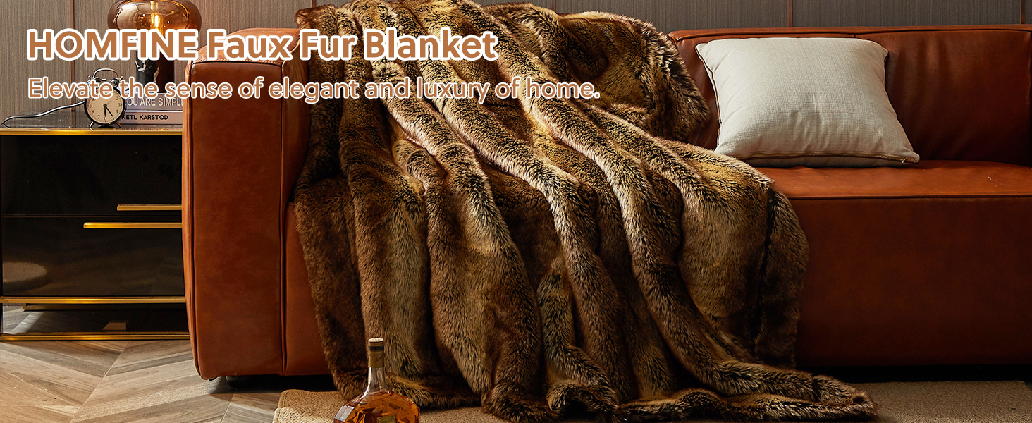 HOMFINE Luxury Faux Fur Throw Blanket - Long Fluff Fuzzy Super Thick ...