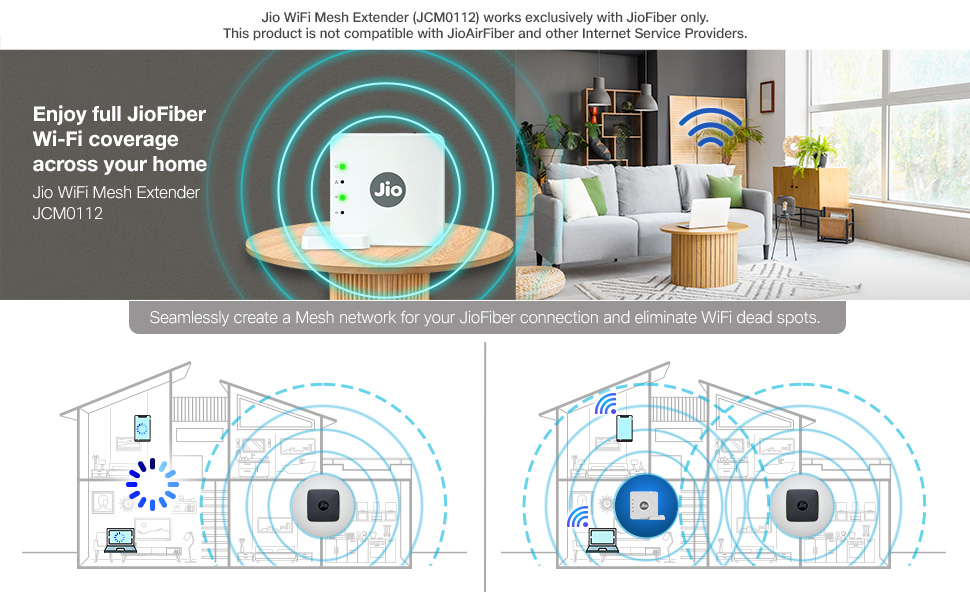 Jio Wi-Fi Mesh Device JCM0112, AC1200 Dual Band, Works with JioFiber Only, Easy Installation ...