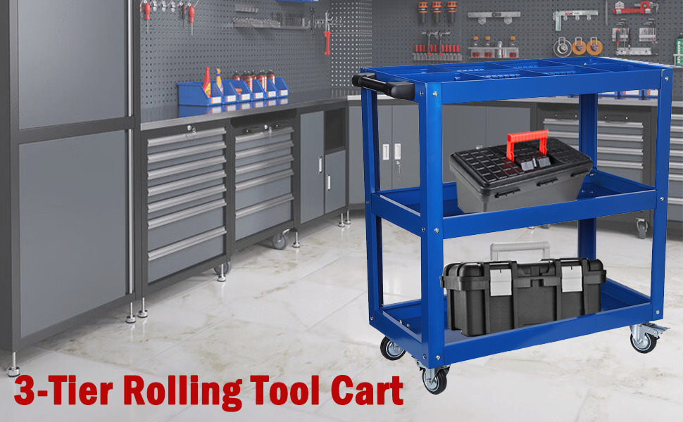 Amazon.com: 3-Tier Rolling Tool Cart, 330 LBS Capacity Heavy Duty Service Cart with Handle ...