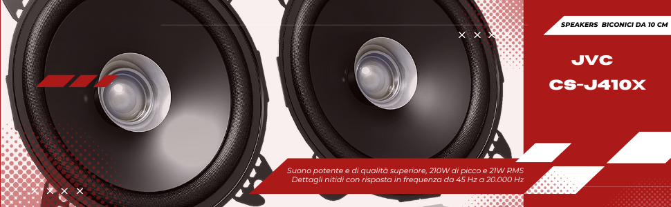 JVC CS-J410X Altoparlanti biconici da 10 cm, Potenza di picco di 210W e potenza RMS di 21W ...