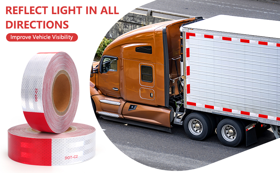 Homelove DOT-C2 Reflective Safety Tape 2in x 200FT Red White Waterproof Self Adhesive Trailer ...
