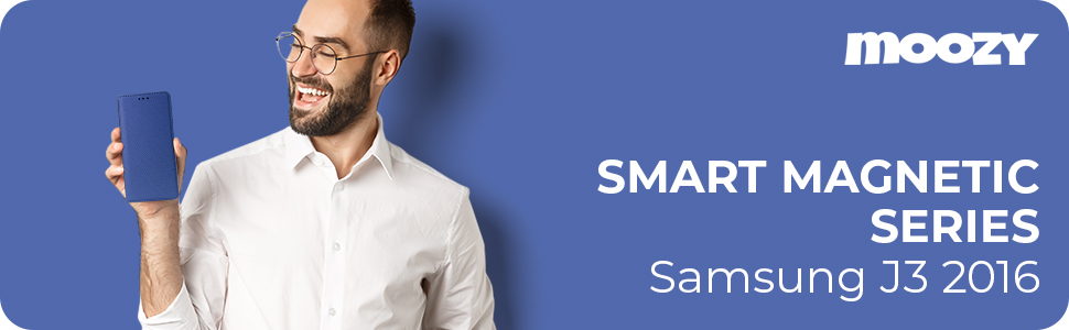 Moozy Flip Fodral för Samsung J3 2016 Mörkblå Skal Korthållare - Smart Magnetiskt Skyddande ...