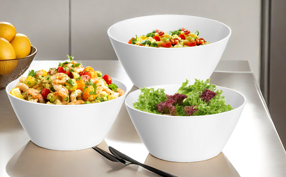 Amazon.com | VnkloMes 10 inch Large Salad Bowls, White Serving Bowls 118 oz, Bamboo Fiber Bowls ...