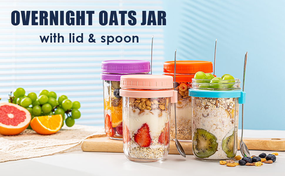 Amazon.com: Overnight Oats Jars, Overnight Oats Container with Leakproof Lid and Spoon Set of 4 ...