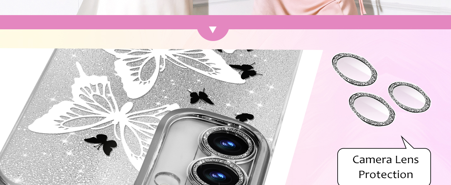 Amazon.com: Toycamp Compatible with Samsung Galaxy A15 5G Case - Cute Glitter BK WH Butterfly ...