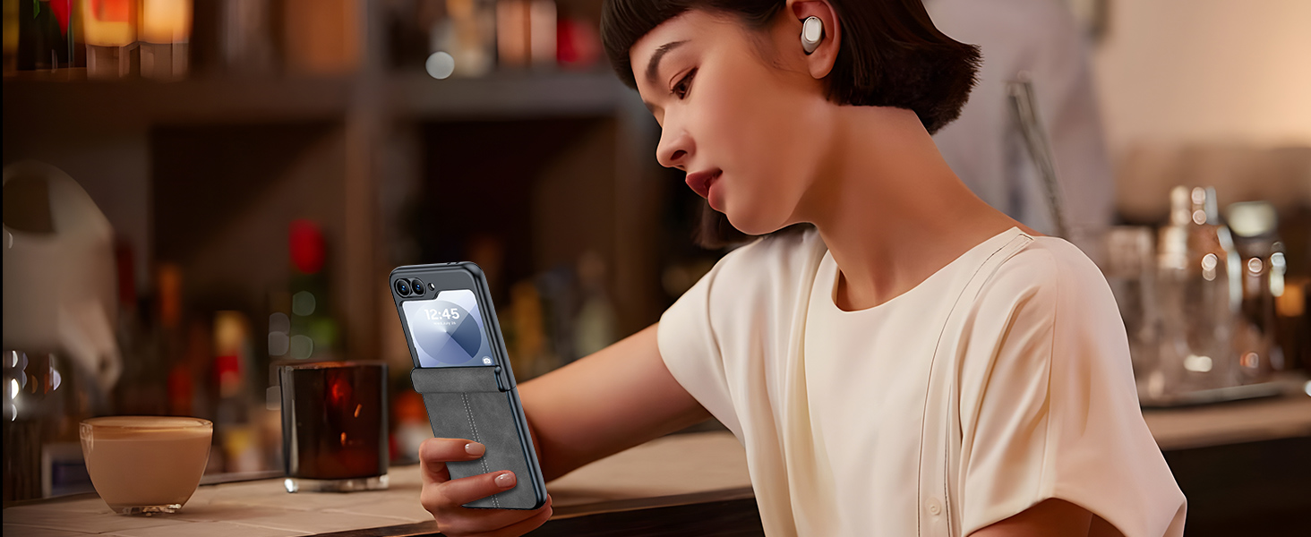 Amazon.com: BSNRM for Samsung Galaxy Z Flip 6 Leather Case, Hinge Protection & Built-in Screen ...