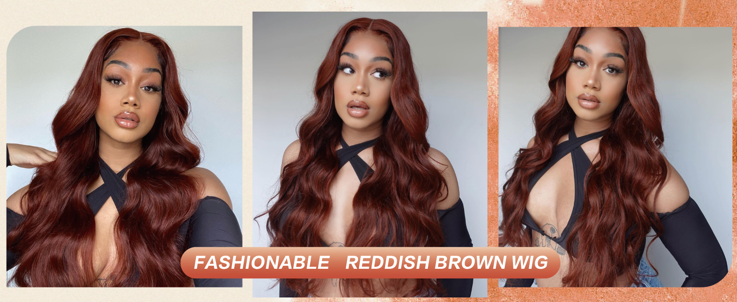 Amazon.com : Reddish Brown Lace Front Wigs Human Hair 180% Density 13x4 HD Transparent Body Wave ...