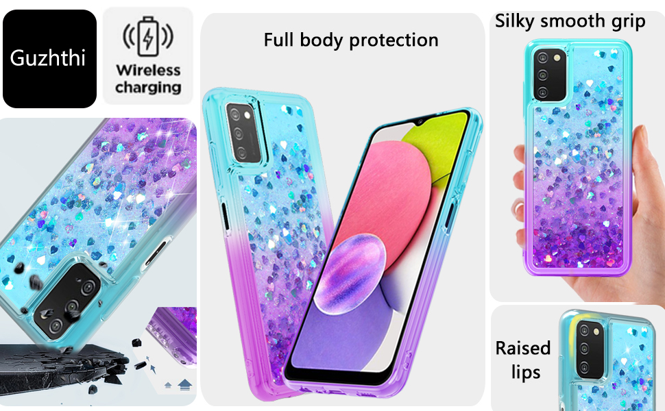 Amazon.com: Guzhthi for Samsung A03S Case: Cute Clear Glitter Flowing Liquid Quicksand Soft TPU ...