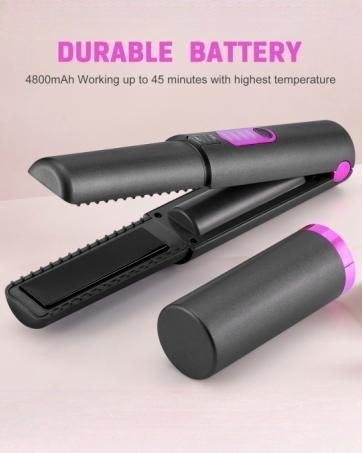 Cordless Hair Straighteners Curler 2 in 1, Mini Portable Travel Wireless Straightener, Fast Heat ...