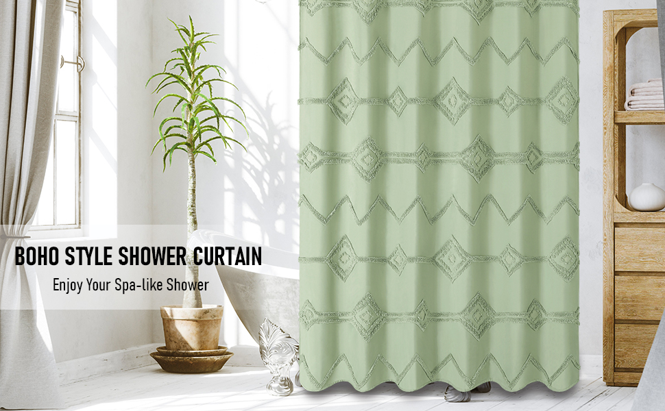 Amazon.com: Dynamene Extra Long Fabric Shower Curtain, 84 in Long Boho Farmhouse Tufted ...