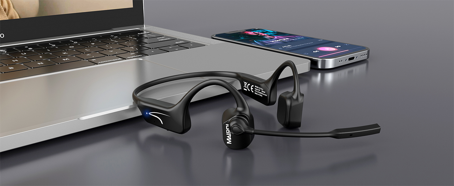 Amazon.com: MAIRDI Bone Conduction Headphone with Mic Boom, with USB ...