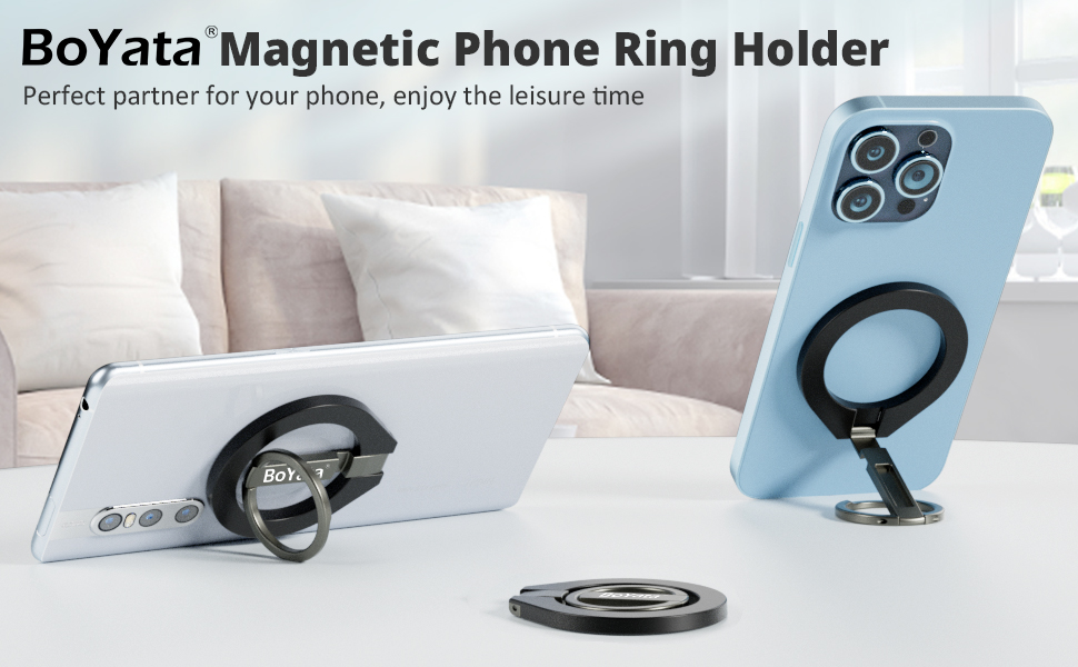 BoYata Magnetic Phone Ring Holder, 360° Rotating Phone Grip for MagSafe, Adjustable & Detachable ...