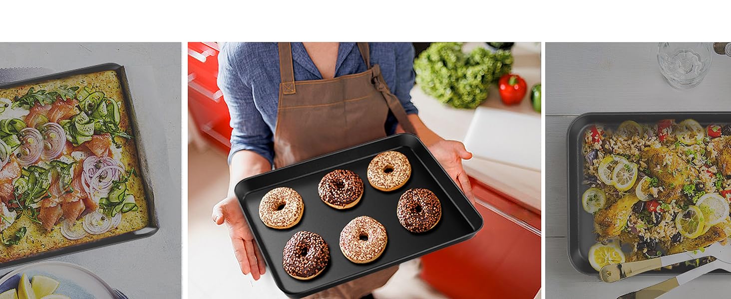 Non-Stick Baking Trays, Homikit Carbon Steel Sheet Pan Set of 3 ...