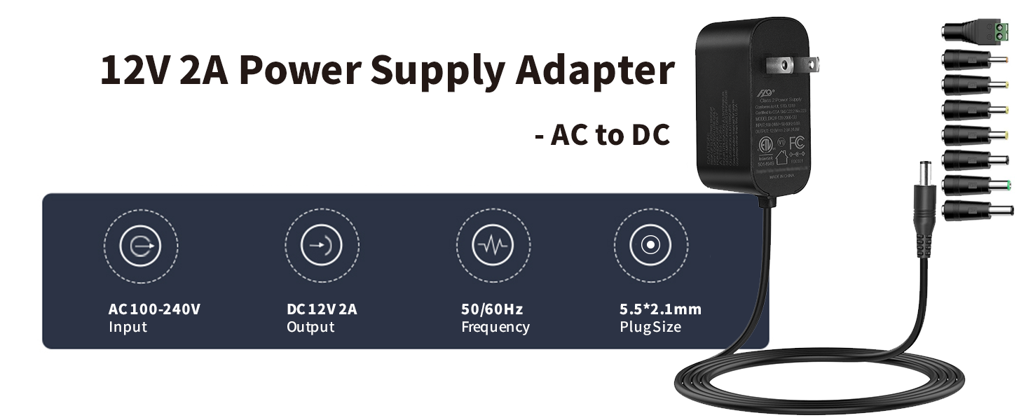 Amazon.com: Tonton 12V 2A 6Ft Power Supply Adapter, 24W Universal Charger AC 100-240V with 8Tips ...