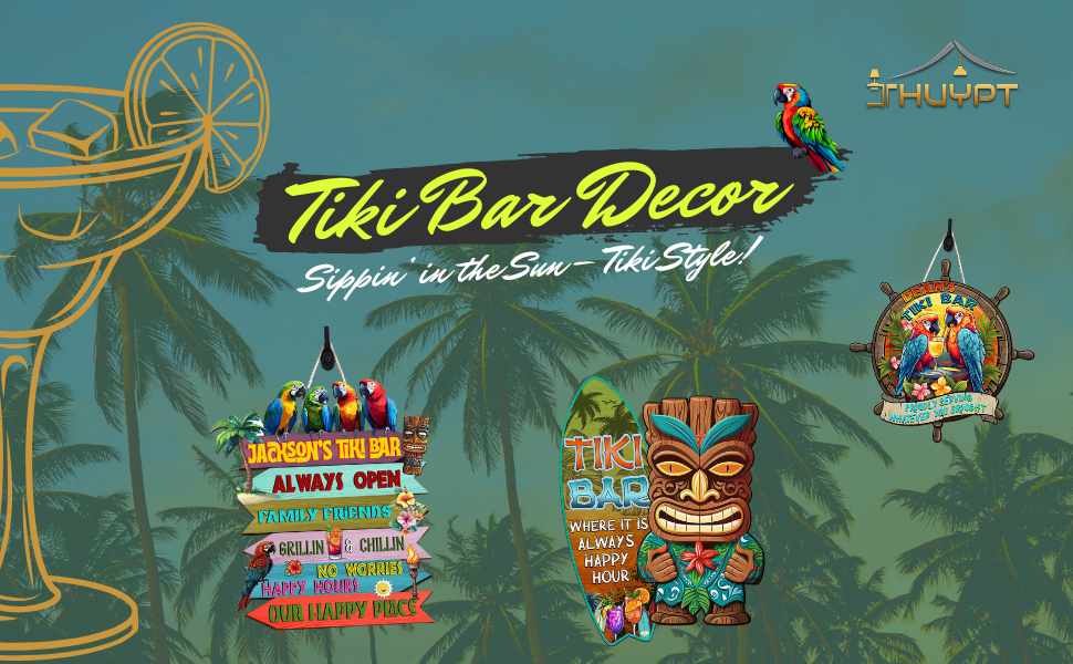 Amazon.com: THUYPT Personalized Tiki Sign Tiki Bar Decorations, Tropical Tiki Wooden Sign for ...