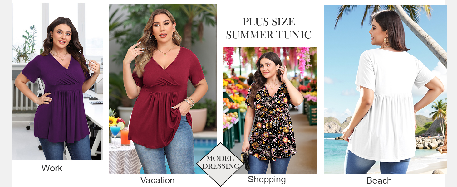 POSESHE Womens Plus Size Tops 2025 Summer Short Sleeves Tunic Tops ...