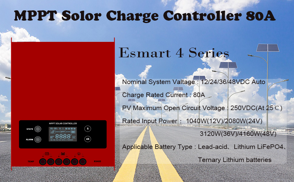Amazon.com : iSunergy Esmart 4 Series MPPT Charge Controller 80A 12V/24V/36V/48V Auto Working ...