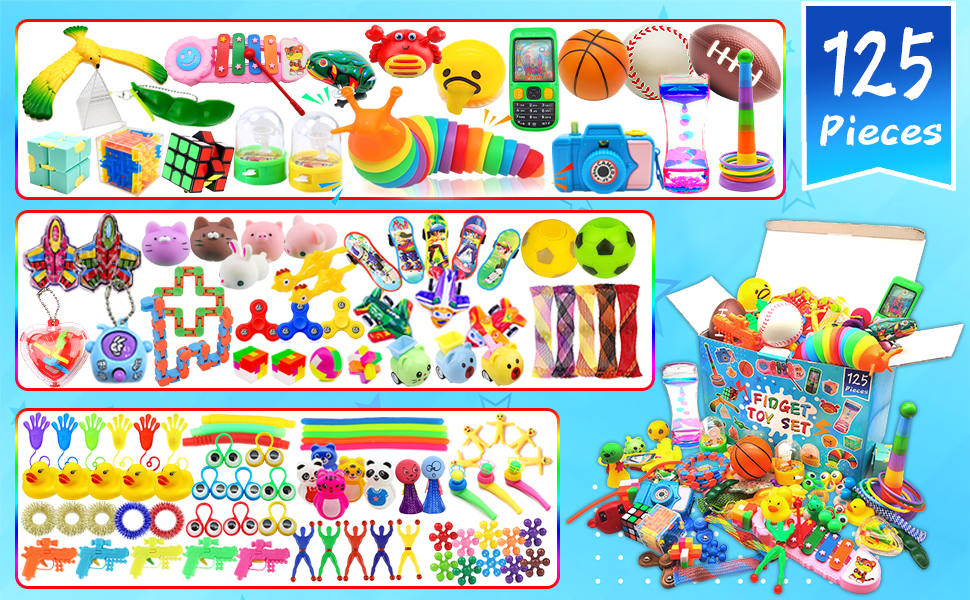 125 Pack Fidget Toys Assortment for Kids 4-8-12,Stress&Anxiety Relief Toys for Party Favors ...