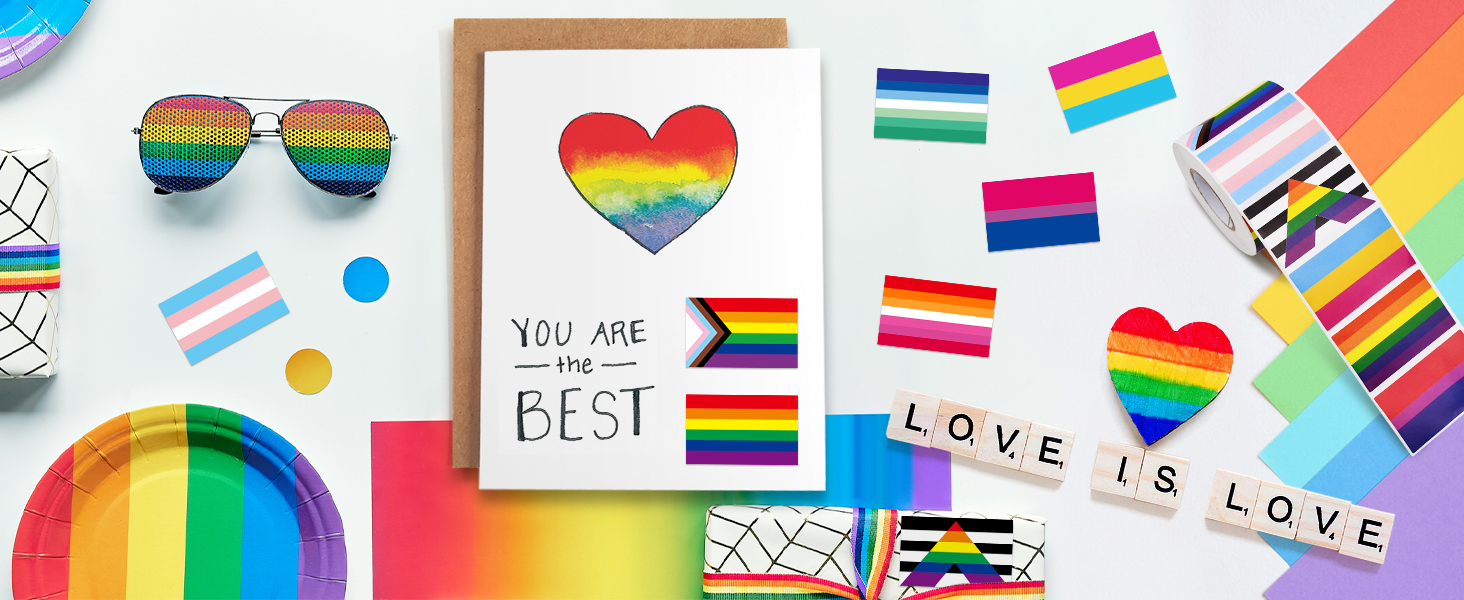 Amazon.com: 500 Pieces 2 x 1.2 Inches Pride Flag Stickers Roll - 8 Patterns Rectangle Self ...