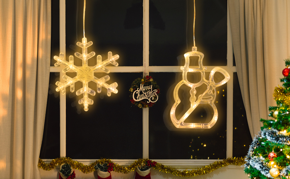 Jsdoin LED Christmas Window Light Snowflake and Snowman, Twinkle ...