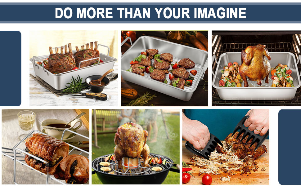 Amazon.com: 16" Roasting Pan with Rack, 7 PCS P&P CHEF Stainless Steel ...