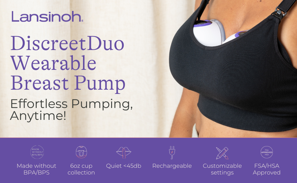 Amazon.com : Lansinoh Discreet Duo Wearable Breast Pump, Hands Free Breast Pump, 4 Pumping Modes ...
