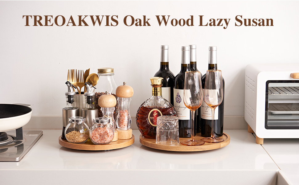Amazon.com: 10” Lazy Susan Organizer for Kitchen, Oak Wood Lazy Susan Turntable for Cabinet ...