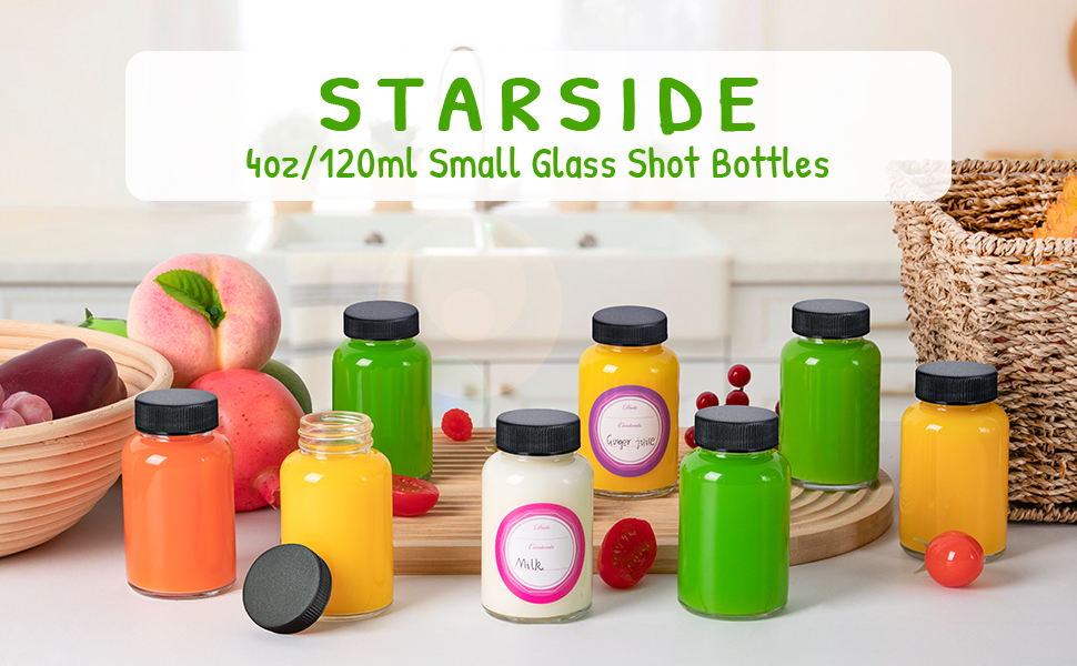 Amazon.com | STARSIDE 4 oz Glass Ginger Shots Bottles with Caps,16 pack 120 ml Juice Shot ...