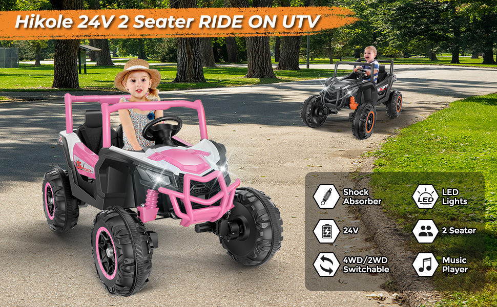 Amazon.com: Hikole 24V Ride On Toys for Big Kids, 2 Seater 4X4 Side by Side Kids UTV with Remote ...