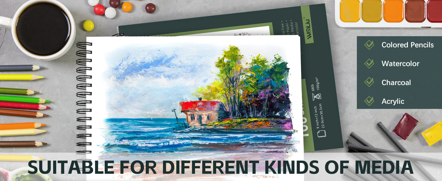 Amazon.com: WeLiu Sketchbook 9x12 Inch, 2 Packs Sketch Pad Drawing Painting Writing Paper, 100 ...