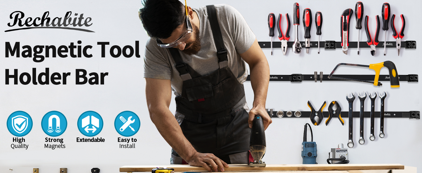 Amazon.com: Rechabite 6 Pieces 18" Magnetic Tool Holder Strip, Black Magnet Bar, Metal Tool ...