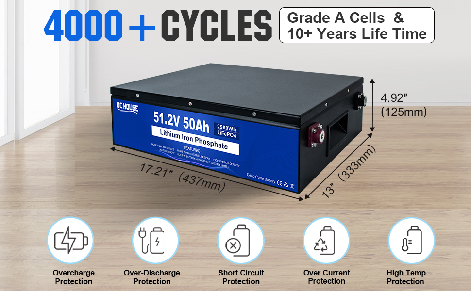 Amazon.com: DC HOUSE 48V 50Ah LiFePO4 Golf Cart Battery,Built-in Smart 200A BMS Peak Current ...