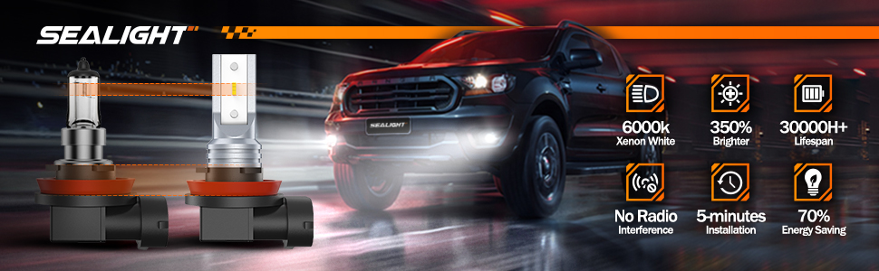 Amazon.com: SEALIGHT H11 H16 H8 LED Fog Lights Bulbs, 6000K Xenon White Fog Lamps, Strong Light ...