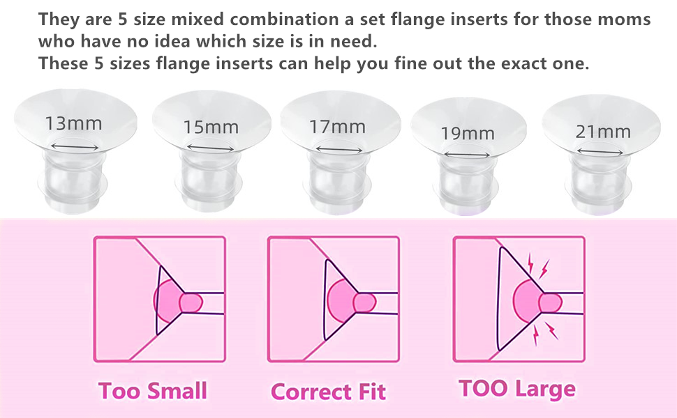 Amazon.com: Mayyatt Flange Inserts 13mm 15mm 17mm 19mm 21mm 5pcs Mixed Set Wearable Breast Pump ...
