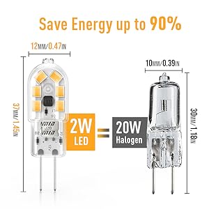 Cxyemt 2W G4 LED Bulbs Warm White 3000K, Replacement 20W Halogen Bulb, Non Flicker AC/DC 12V ...