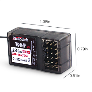 Radiolink R6F RC Receiver 2.4 GHz 6 Channel Long Range up to 400 m for Cars Boats Compatible ...